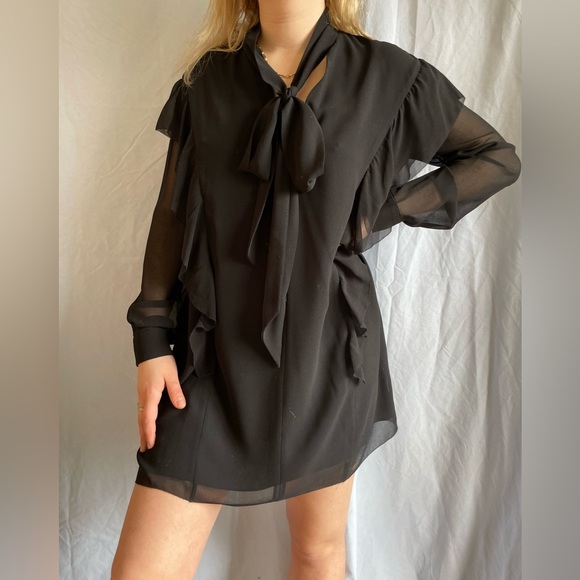 Aritzia | Tops | Aritzia Wilfred Black Sheer Tie Neck Chiffon Dress ...